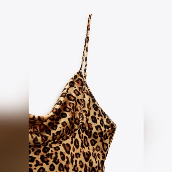 Zara | Tops | Zara Leopard Print Camisole Top With Gold Chain Strap ...